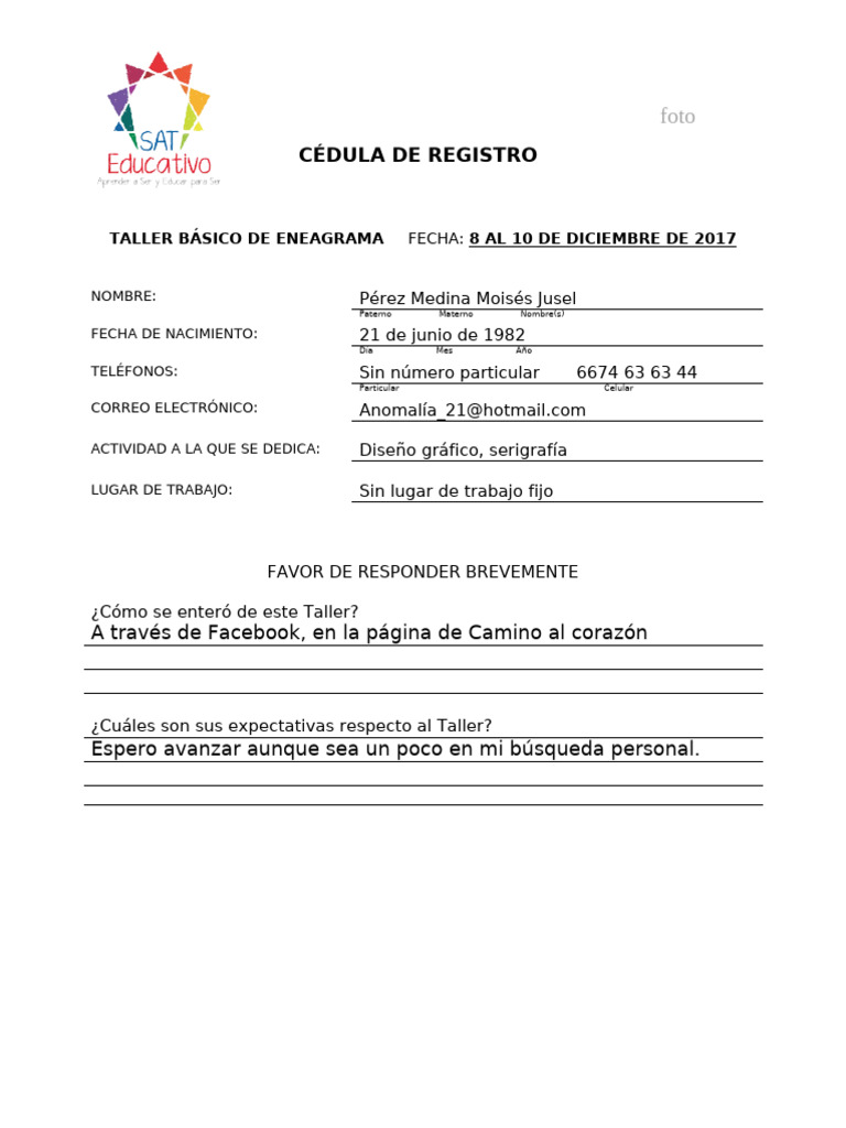 CÉDULA DE REGISTRO | PDF