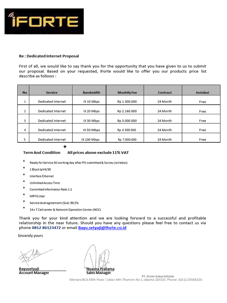Proposal Penawaran Layanan Internet Dedicated Iforte | PDF