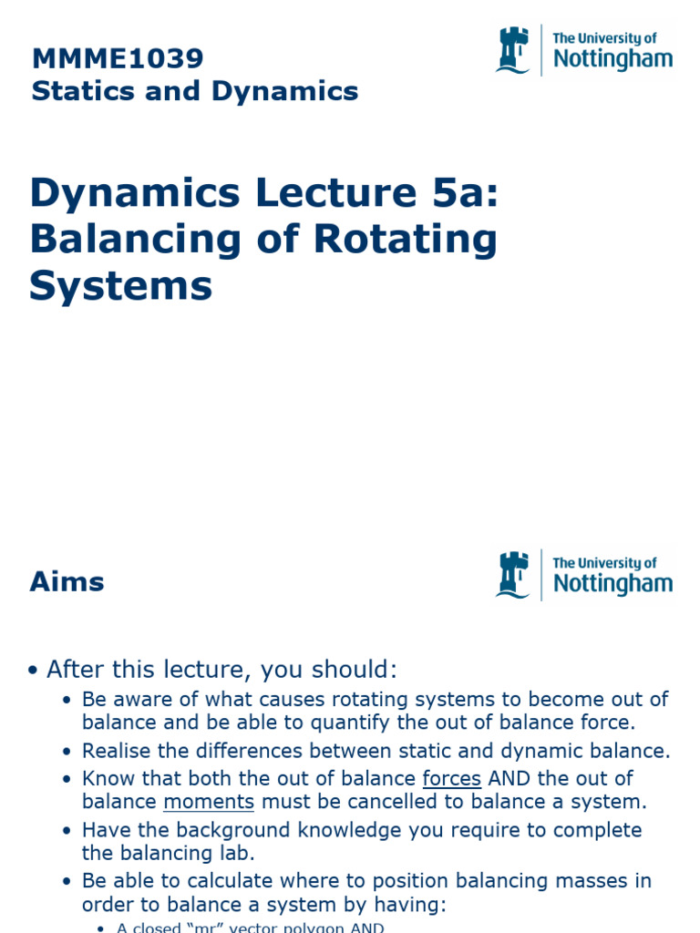 Dynamics Lecture 5a Balancing of Rotating Systems I | PDF | Force | Applied And ...