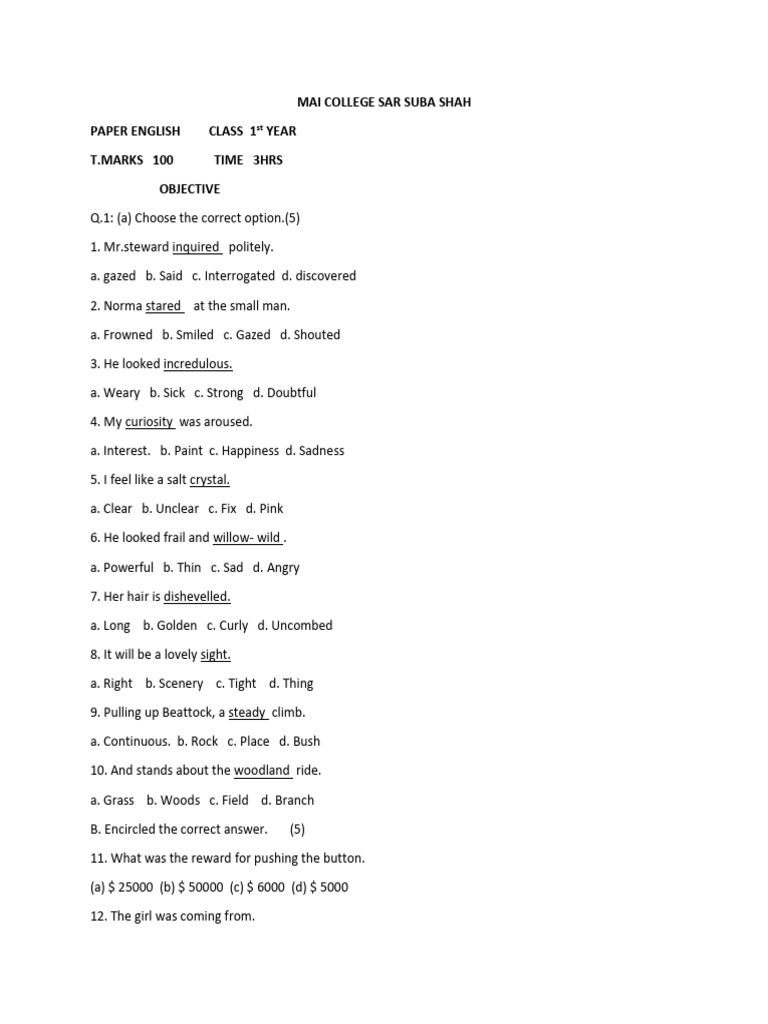 English paper 1st year | PDF