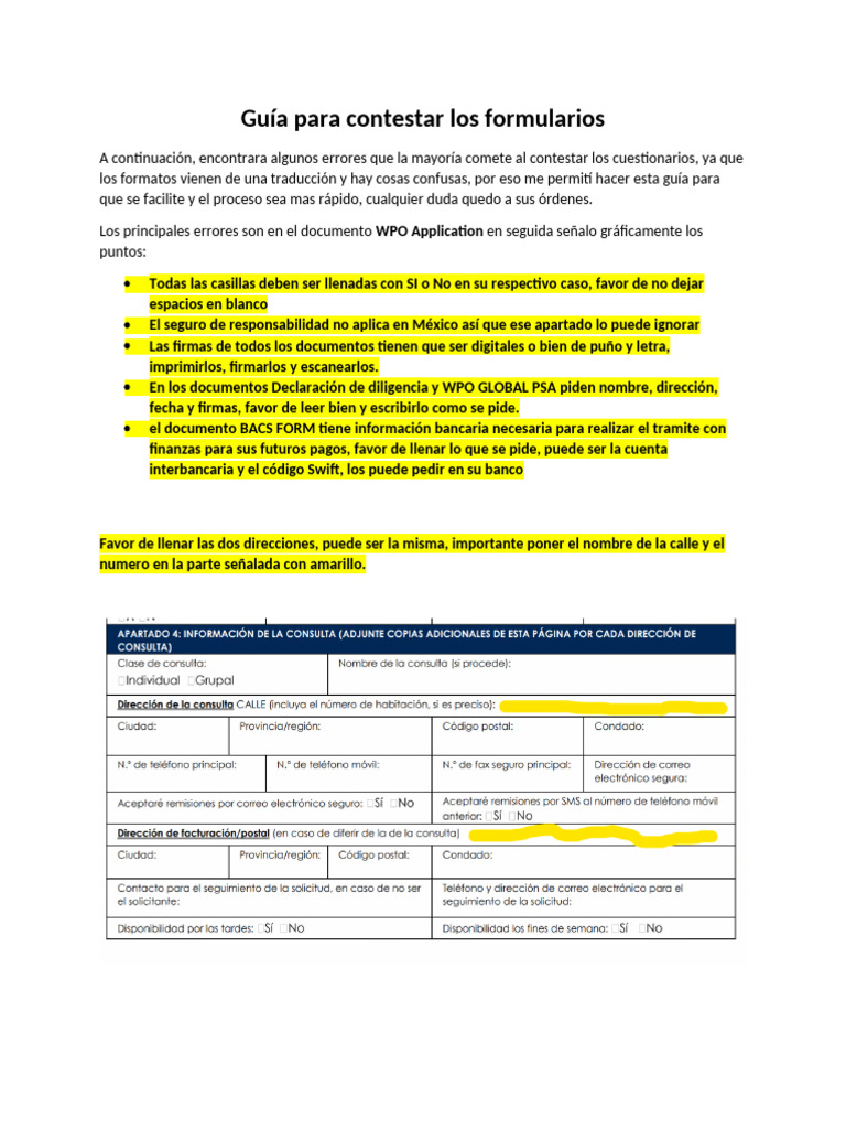 Guia para El Llenado de Los Formularios | PDF