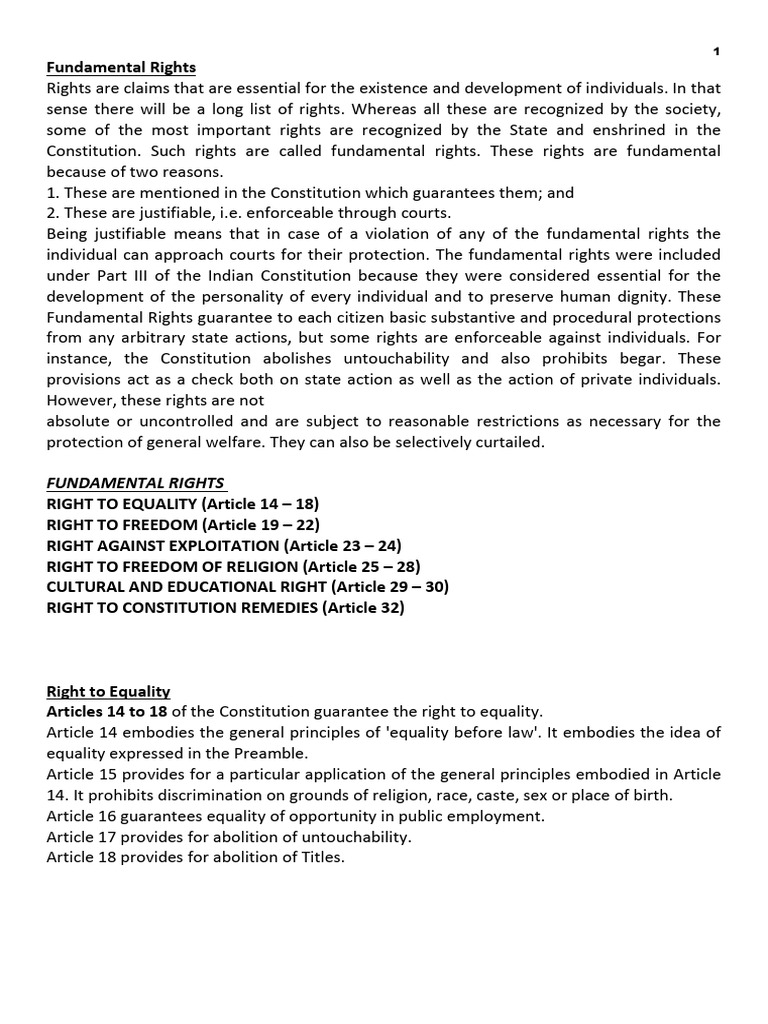 Indian Constitution: Fundamental Rights | PDF | Government | Justice
