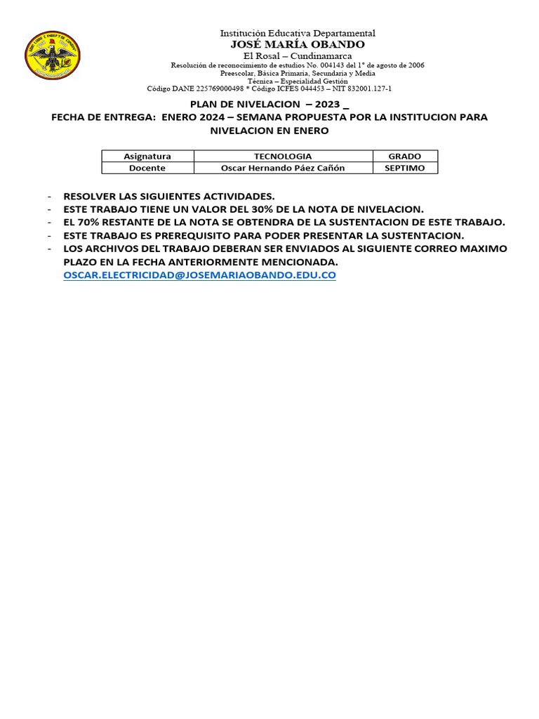 Plan de Nivelacion Septimo Informatica 2023 | PDF | Microsoft PowerPoint | Microsoft