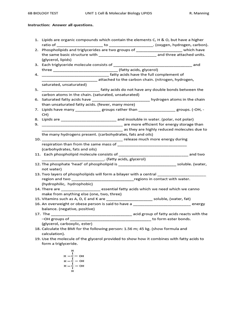 Lipids Quiz: Fatty Acids and Structure | PDF | Fatty Acid | Lipid