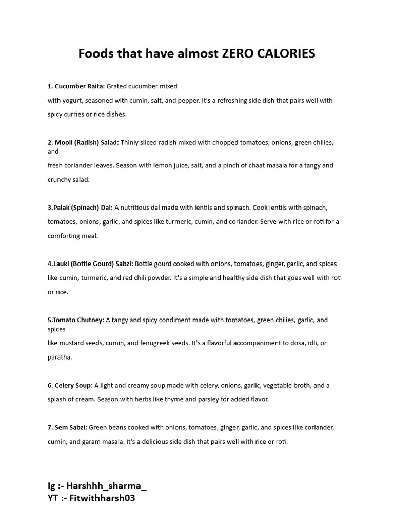 ZERO CALORIES Foods | PDF