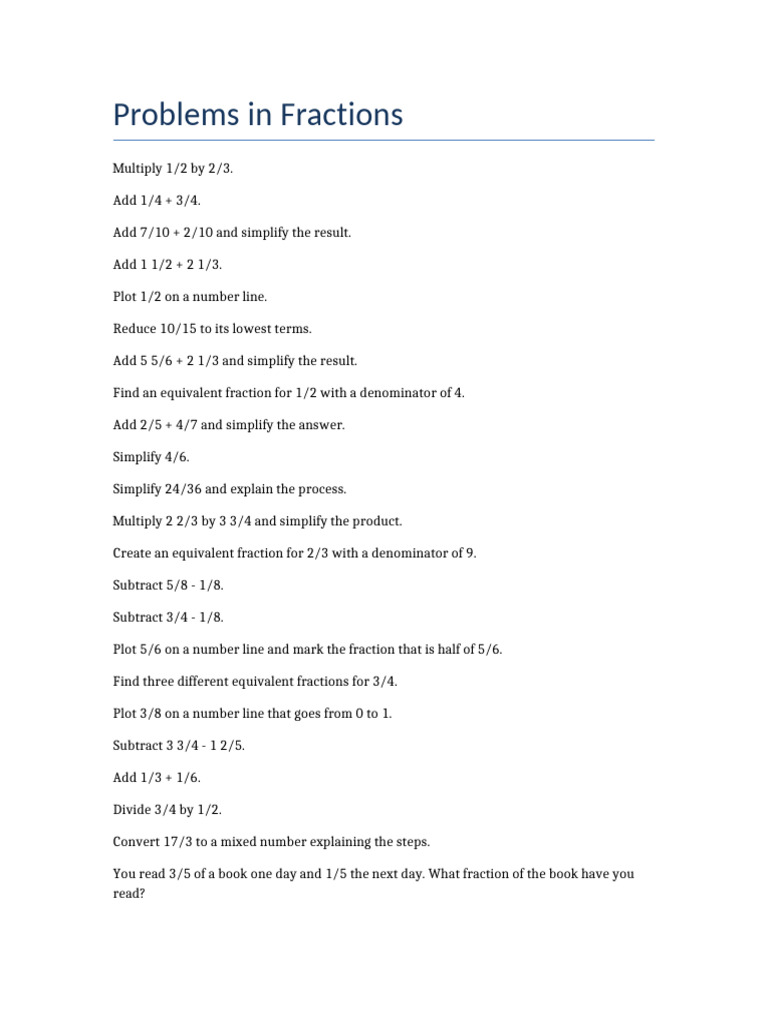 Problems in Fractions | PDF
