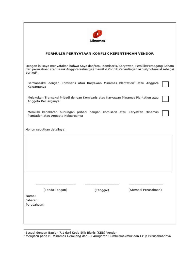 Formulir Pernyataan Konflik Kepentingan Vendor | PDF