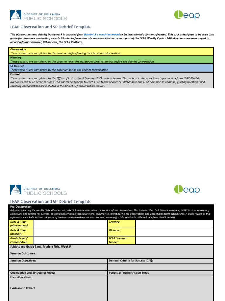 3496 Leap Observation and Debrief Tool | PDF | Teachers | Education Theory