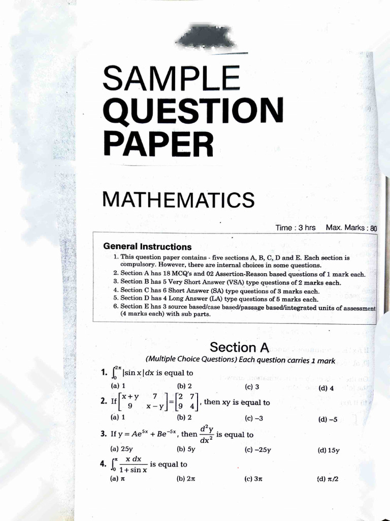 Maths Sample Paper | PDF