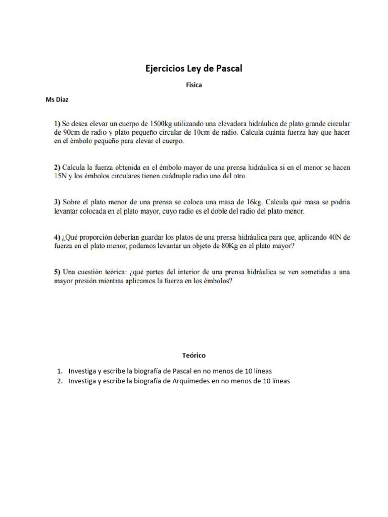 Ejercicios Ley de Pascal | PDF