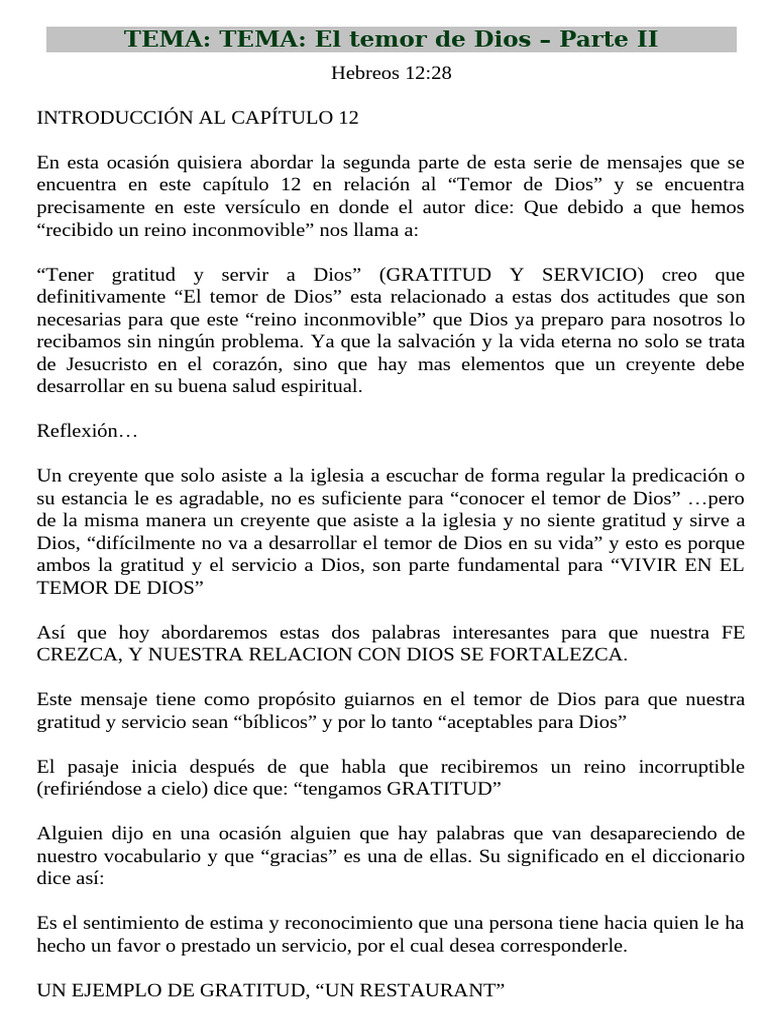 El Temor de Dios | PDF | Dios | Gratitud