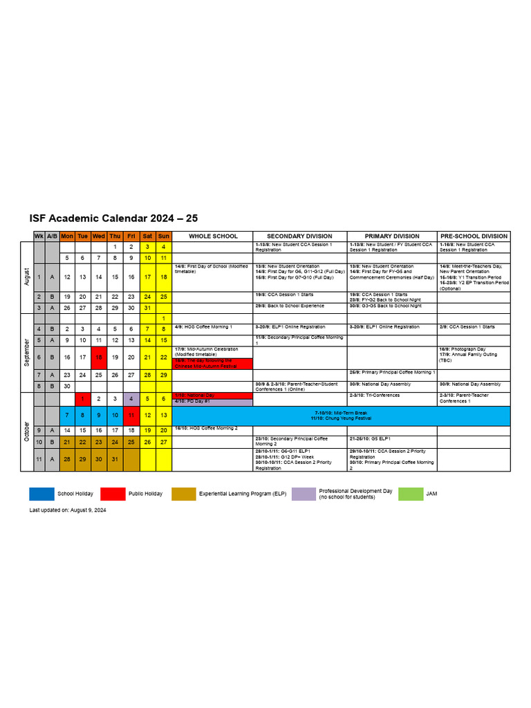 ISF Academic Calendar 2024-25 | PDF | Entertainment Events | Holidays