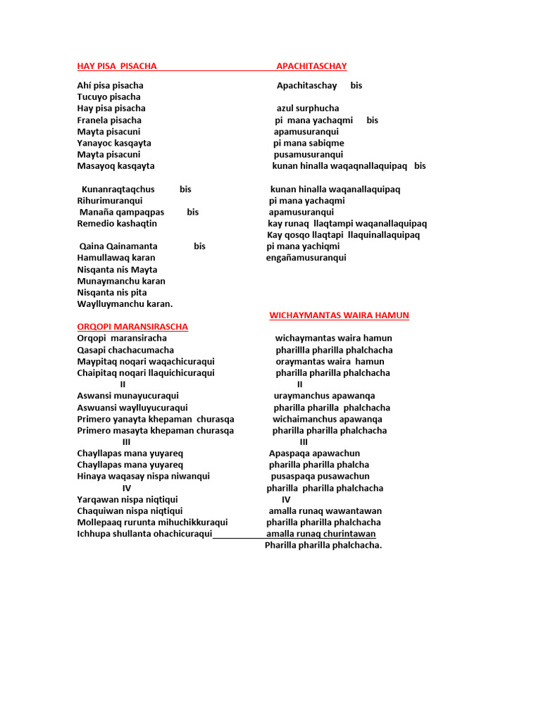 Hay Pisa Pisacha Apachitaschay | PDF
