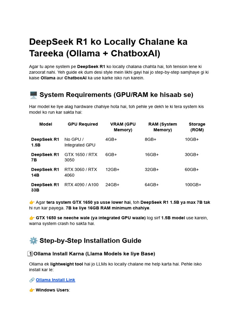 DeepSeek R1 Local Setup Guide | PDF | Graphical User Interfaces | Software