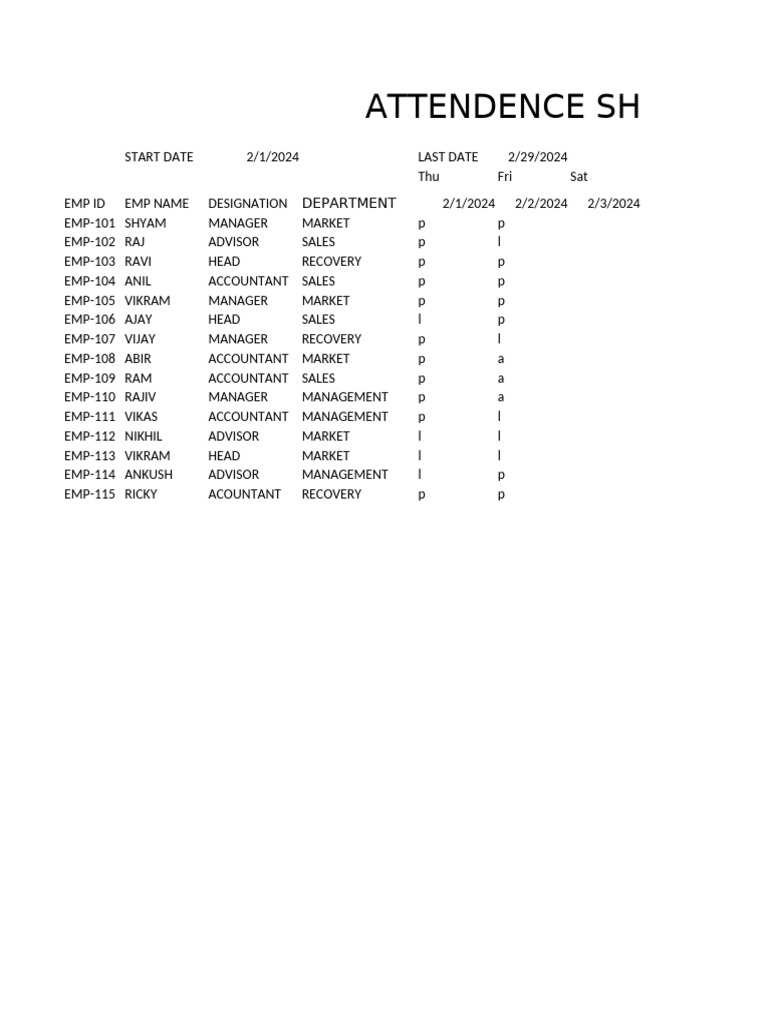 ATTENDENCE SHEET 01 | PDF