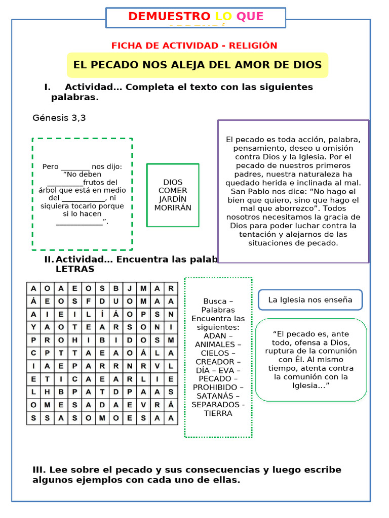 Ficha Rel-El Pecado Nos Aleja Del Amor de Dios | PDF | Pecado | Amor