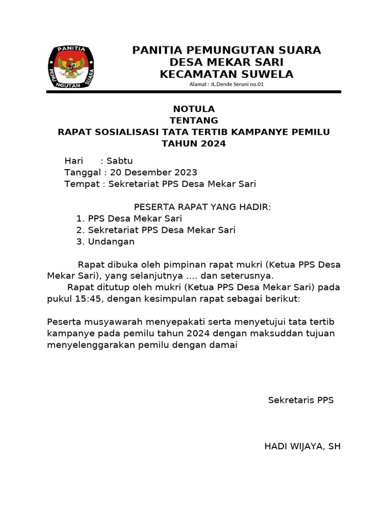 notulen rapat dan daftar hadir | PDF