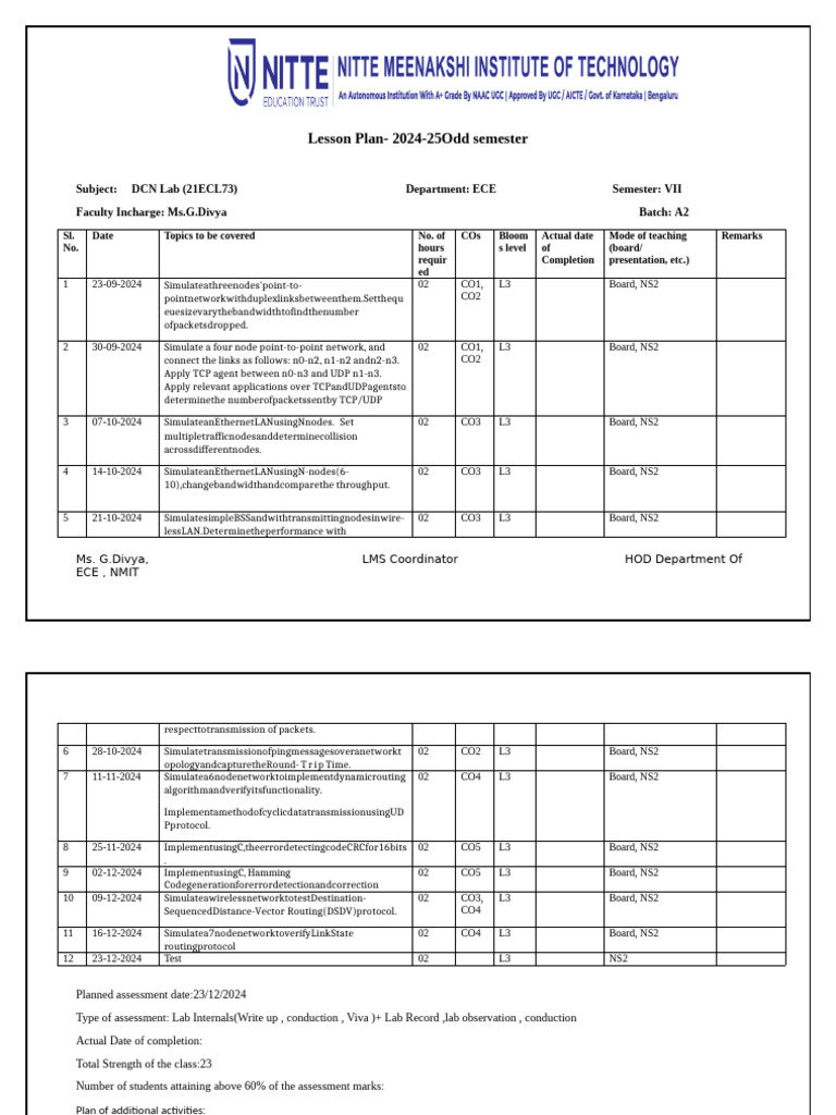 A2_DCN_Lab_Lesson Plan template | PDF | Telecommunications | Telecommunications Standards