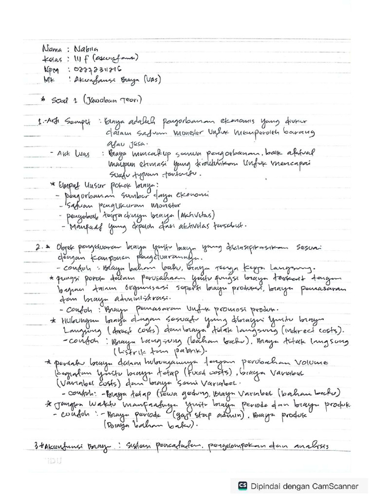 Nabila Uas Akuntansi Biaya | PDF