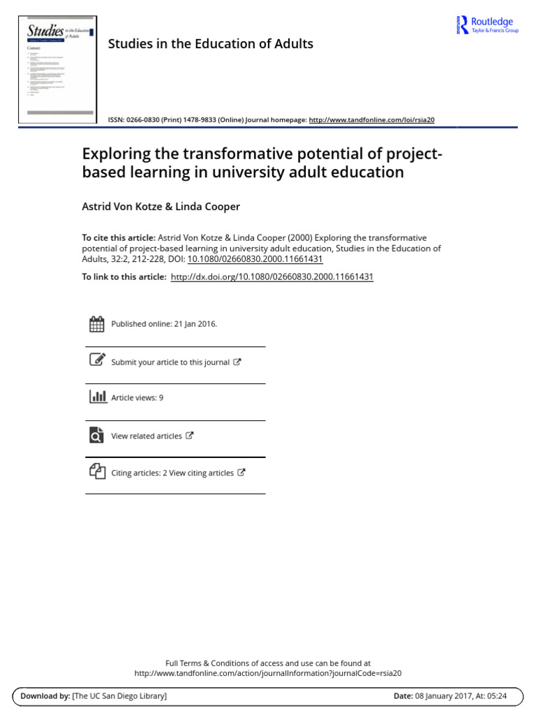 Transformative Project-Based Learning in Adult Education | PDF ...