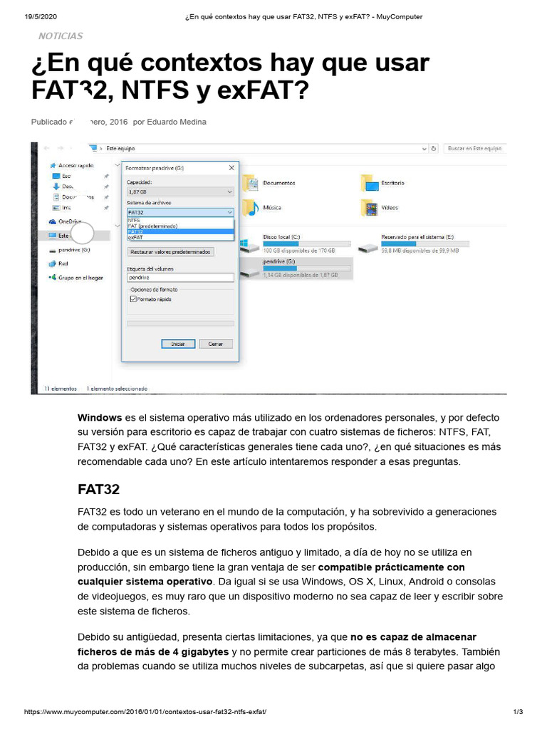 ¿En Qué Contextos Hay Que Usar FAT32, NTFS y exFAT - MuyComputer | PDF | Archivo de computadora ...
