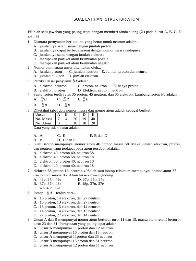 Latihan Soal Struktur Atom | PDF