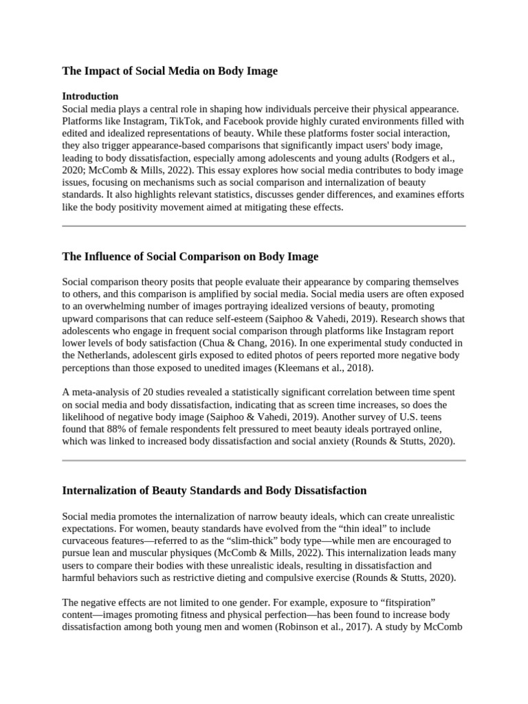 Social Media's Effect on Body Image | PDF | Social Media | Popular ...