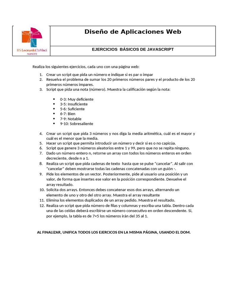 Ejercicios basicos Javascript | PDF
