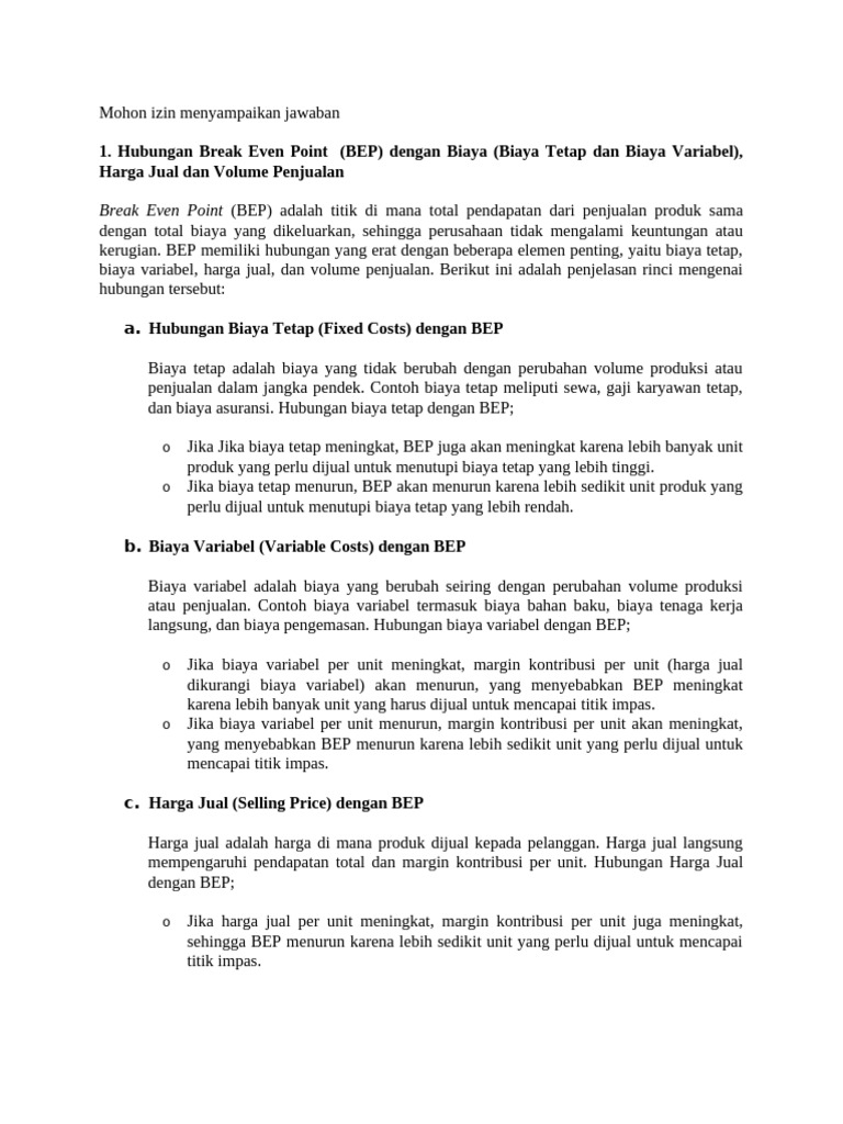 Analisis Break Even Point dalam Produksi | PDF