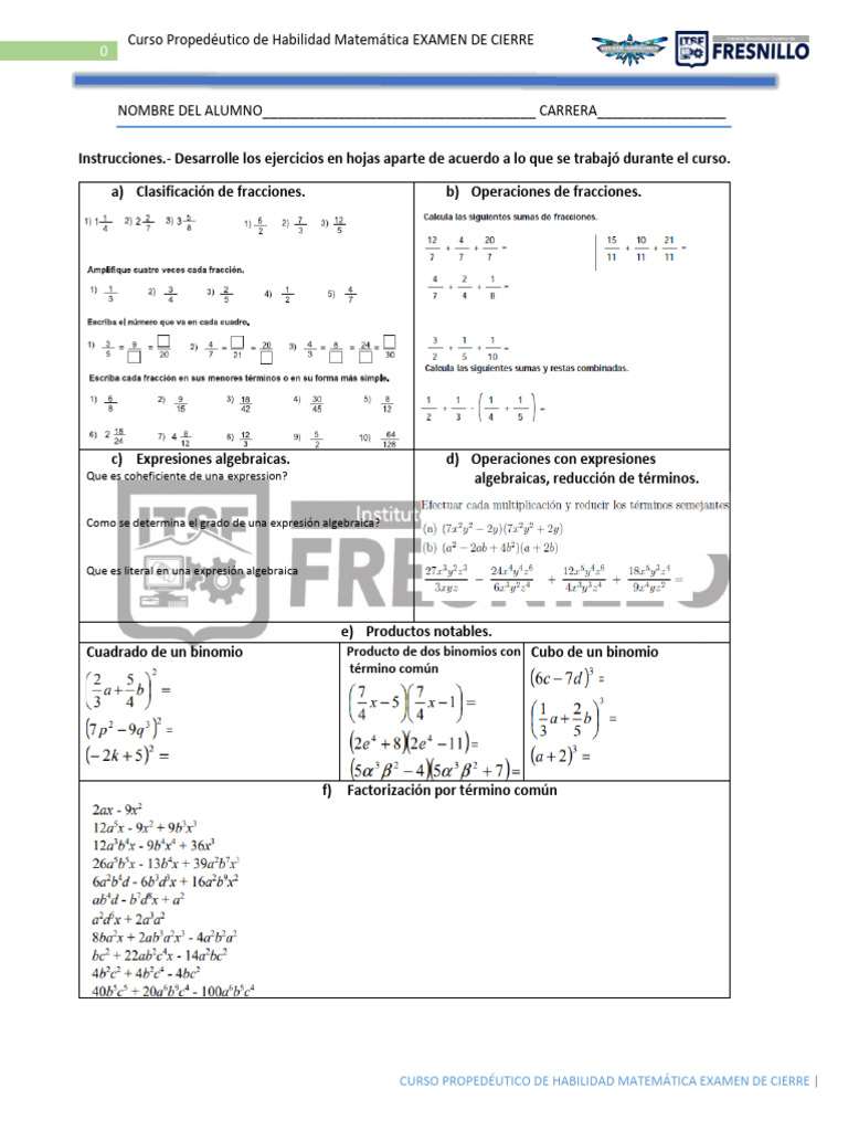 Examen Final Curso de Habilidad Matemática | PDF