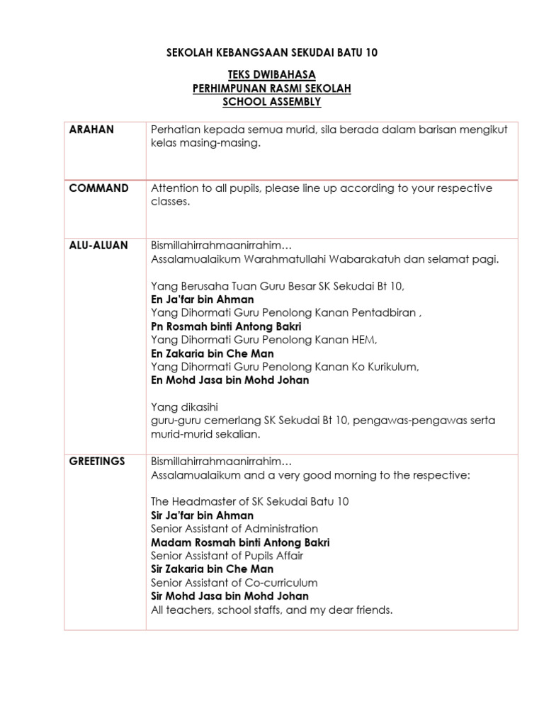 Teks Perhimpunan Dwibahasa | PDF