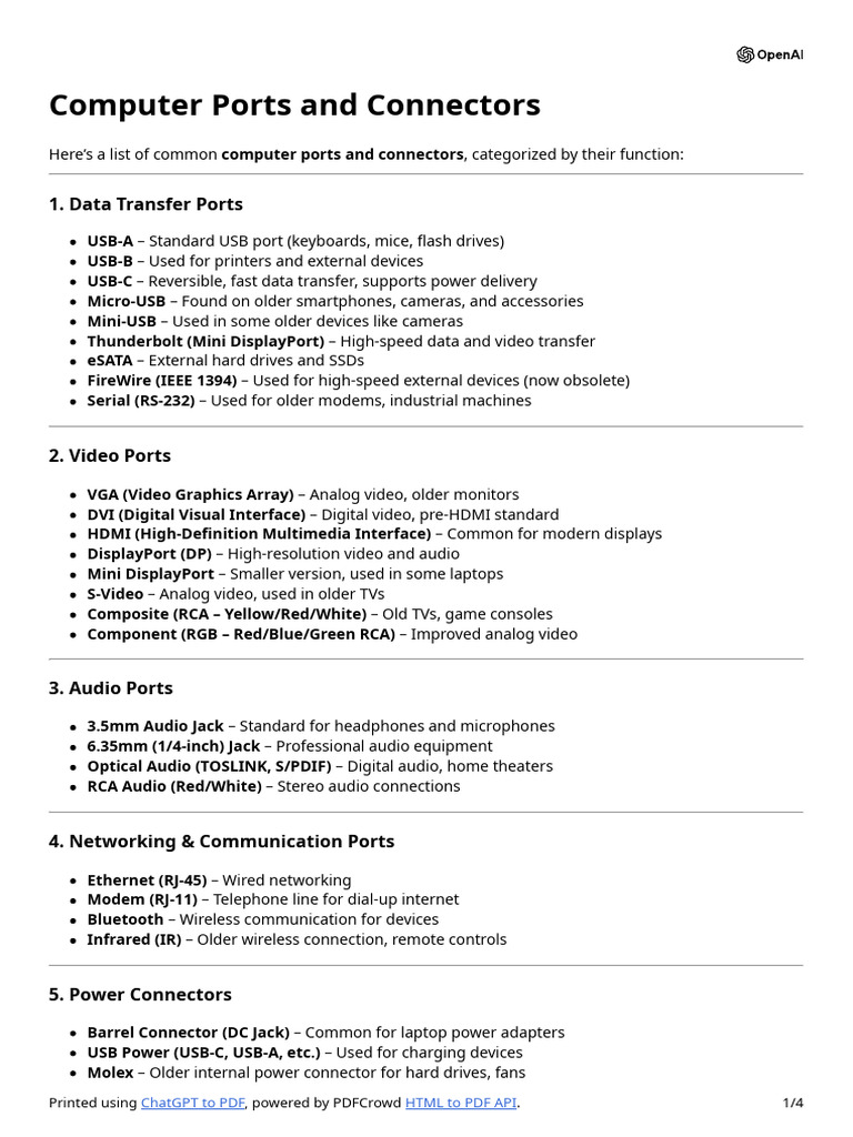 Computer Ports and Connectors | PDF | Usb | Hdmi