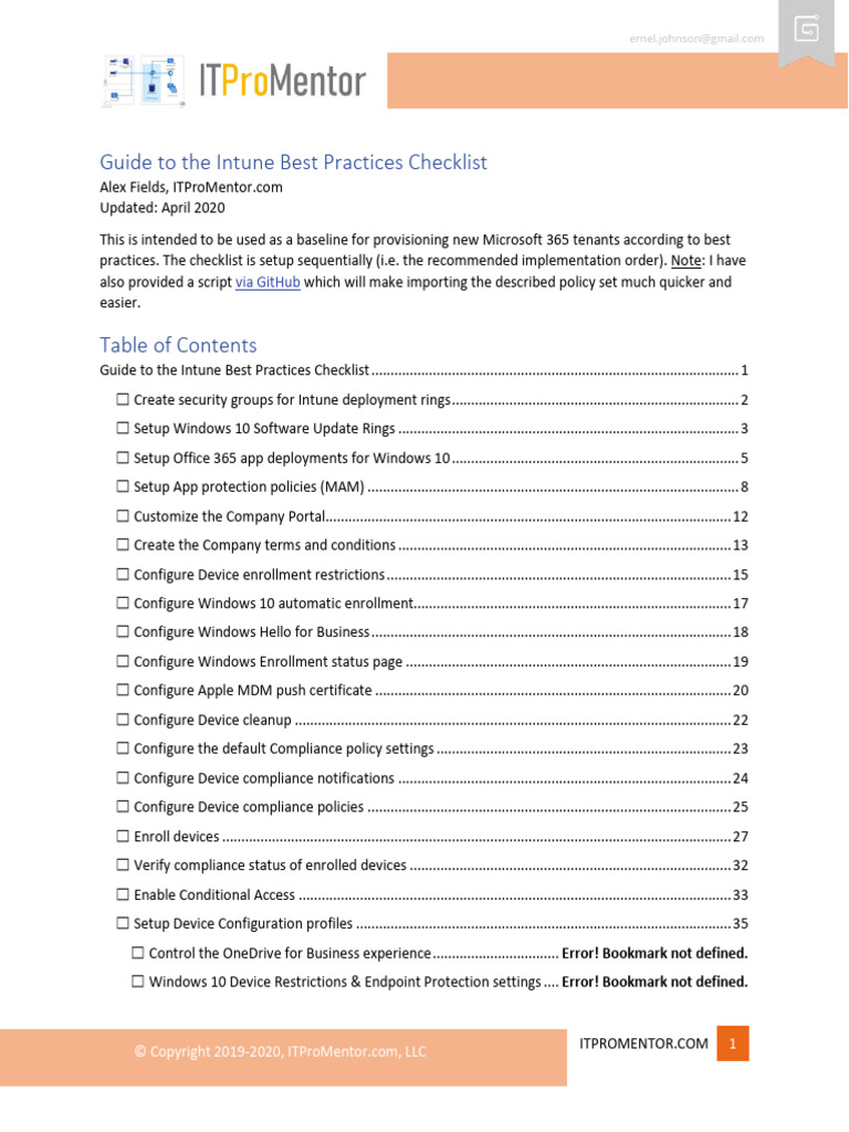 The Intune Best Practices Checklist | PDF | Mobile App | Windows 10
