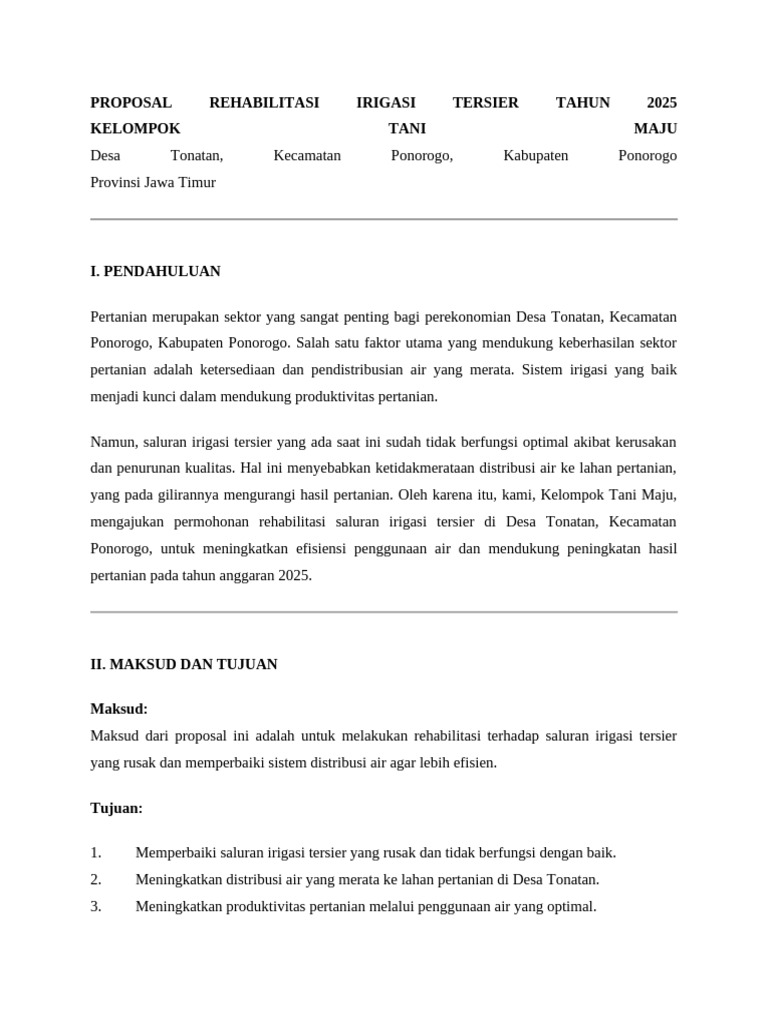 Proposal Rehabilitasi Irigasi Tersier 2025 | PDF