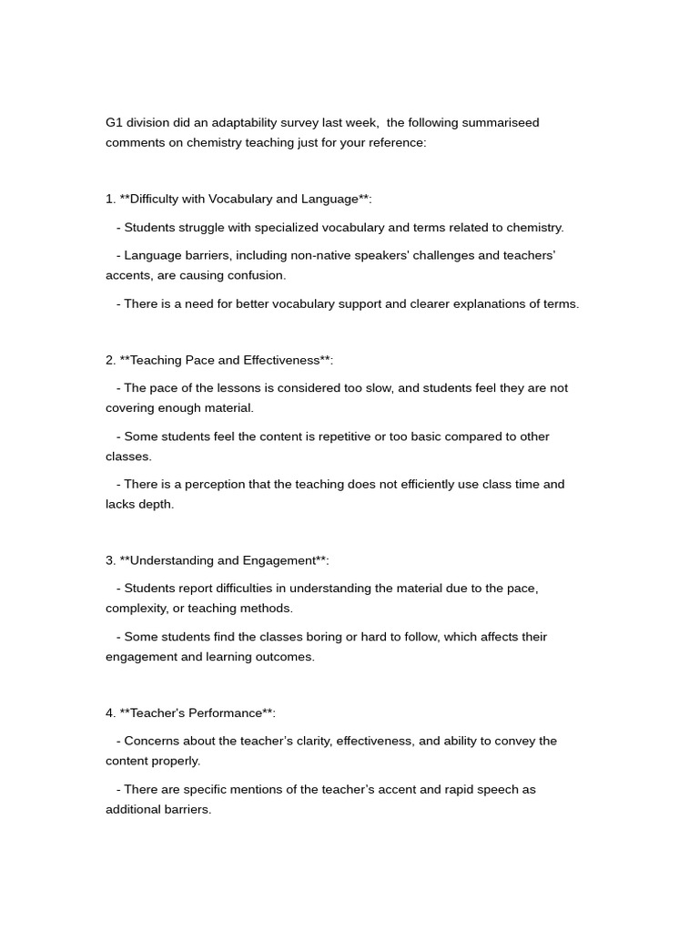 G1 division did an adaptability survey last week | PDF | Teaching ...