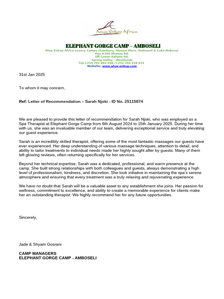 Sarah Njoki Recommendation Letter | PDF