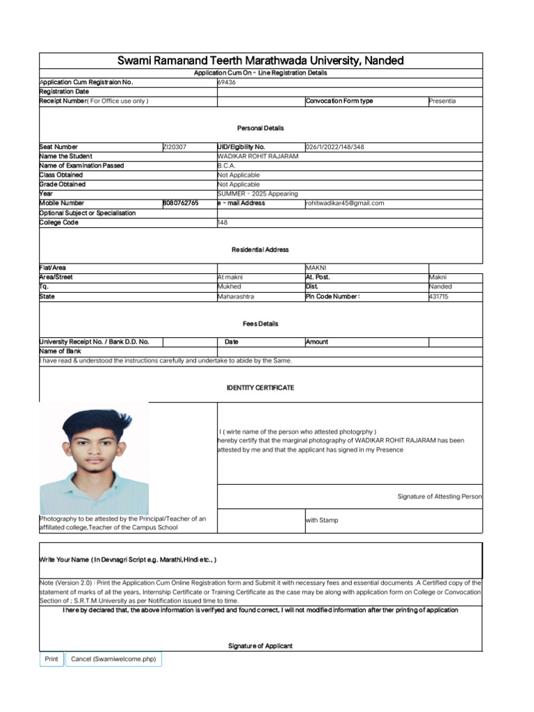 SRTMU Nanded Convocation Registration Form | PDF