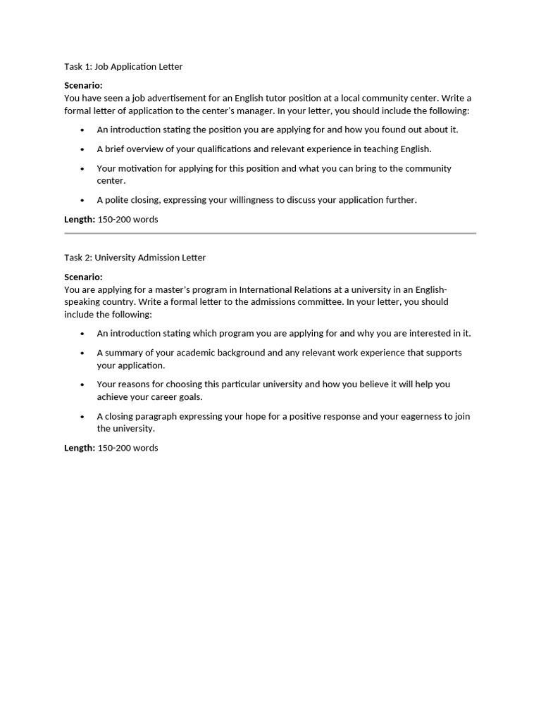 Tasks For Writing Letter of Application | PDF | Foreign Language | Learning