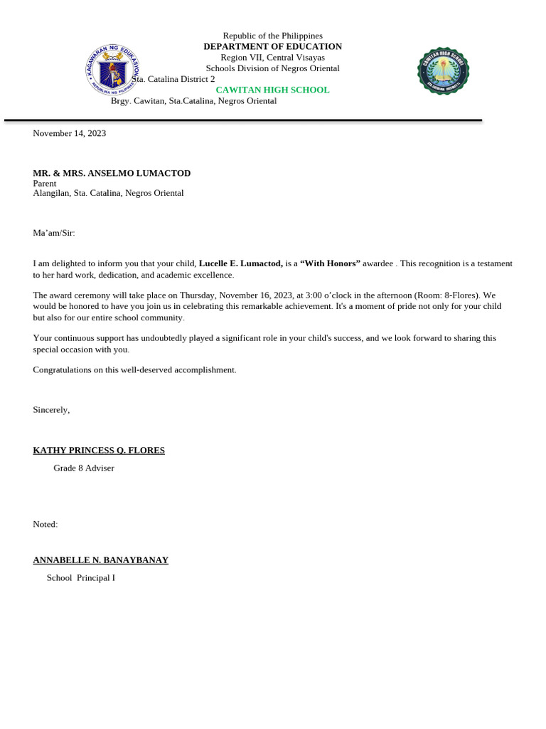 Honors Award Ceremony Invitation | PDF