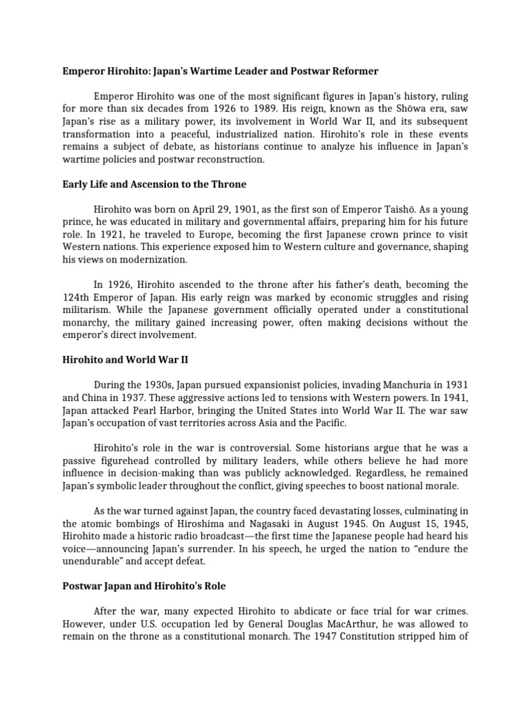 Emperor Hirohito: A Life Summary | PDF | Empire Of Japan | Japan