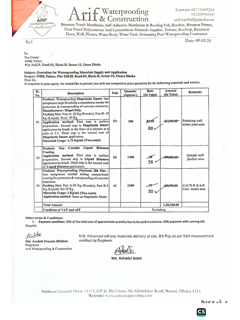 Arif Waterproofing Bill | PDF