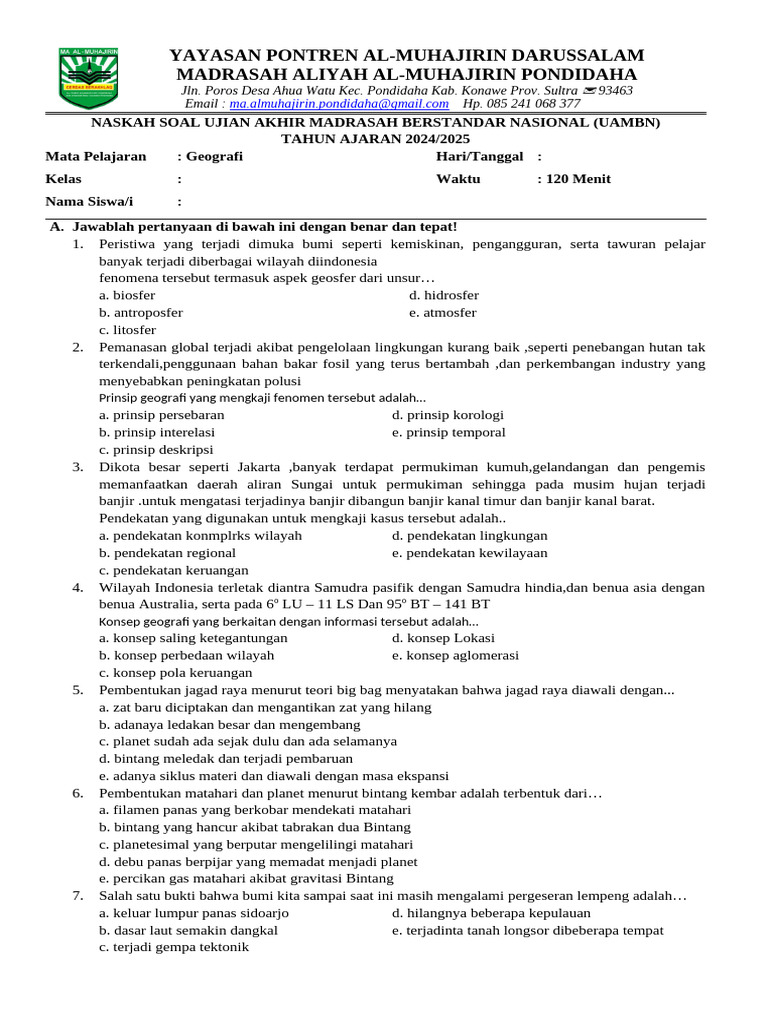 Kop Soal Pas Ganjil 2024-2025 | PDF