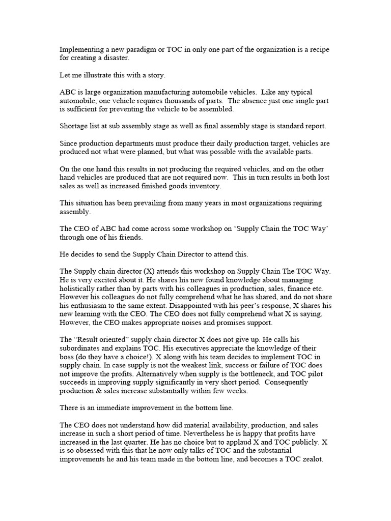 TOC Implementation in Isolation-Supply Chain | PDF | Economies | Business