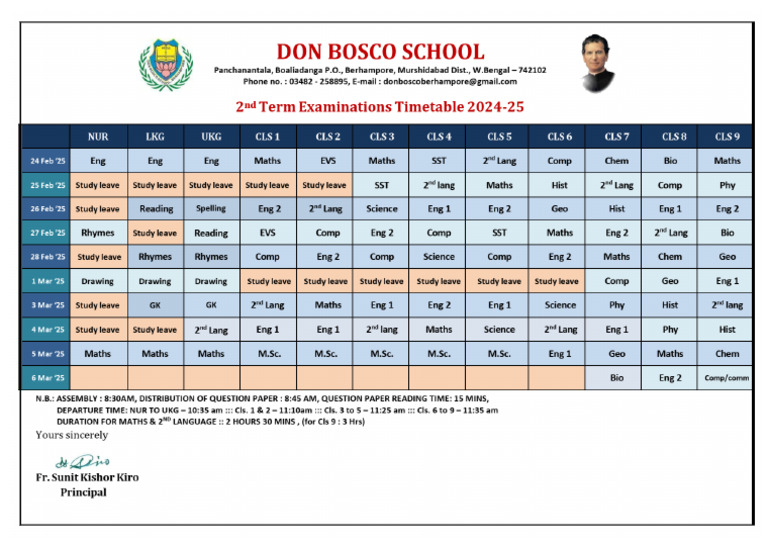 2nd Term Examination Time Table 2024-25 Final | PDF