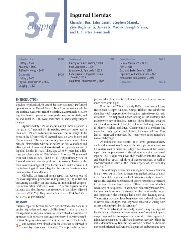 Surgery 2 - CH 37: Inguinal Hernia | PDF