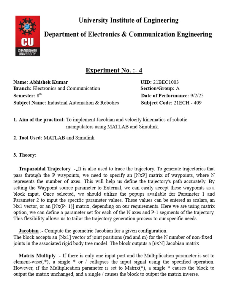 Robotics Kinematics with MATLAB | PDF | Kinematics | Matrix (Mathematics)