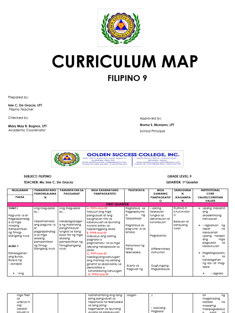 Curriculum Map-Filipino-9 | PDF