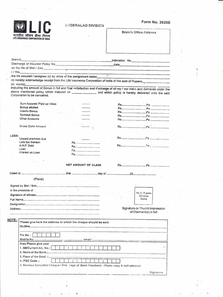 Lic Maturity and Specimen Signature Form | PDF