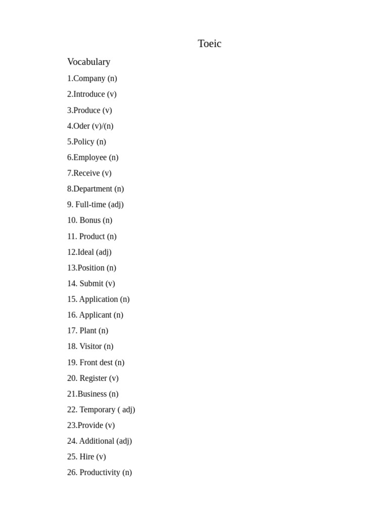 Vocabulary: Toeic | PDF