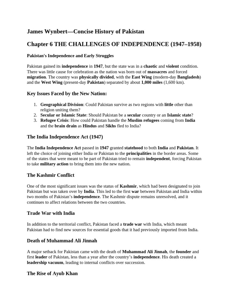 Pakistan's Independence Challenges (1947-1958) | PDF | Pakistan ...